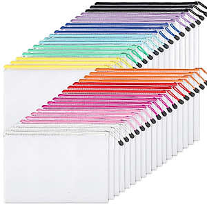 EOOUT 36pcs Mesh Zipper Pouch Puzzle Bags Zipper Bags for Organizing Classroom Organization Plastic Zipper Pouch in 11 Colors Letter Size A4 Size Board Games Storage and School Office Supplies