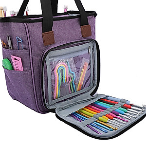 Crochet Bag Organizer, Yarn Storage Bag with Inner Divider & Zipper Knitting Bags Yarn Storage Organizer for Crochet Hooks Suppliers Knitting Needles Accessories