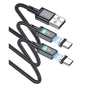 Kuulaa Magnetic USB C Cable 3ft, 2 Pack Fast Charging Type c Cable 3 Foot with LED Light, Nylon Braided QC 3.0 Quick Charger Cord 3 Feet, Magnetic Charging Cable for Samsung Galaxy S10 S9 S8 Plus