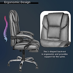 Toszn High Back Executive Office Chair, Reclining Office Chair with Footrest, PU Home Office Desk Chair Adjustable Height, Computer Desk Chair with Lumbar Cushion, Grey