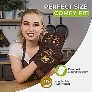 Premium Pot Holders - Heat Resistant - Non Slip Textured Silicone Grip - Washable Mittens for Cooking Baking - Flexible Soft Terry Cloth Cotton Lining - Set of 2 by Cook'n'Chic