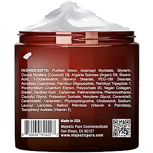 MAJESTIC PURE Whipped Argan Oil Moisturizer Face Cream for Women & Men - With Vitamin E A, Collagen & Ceramides - Hydrates Dry Skin, Oily Skin, Reduces Appearance of Fine Lines – 8oz