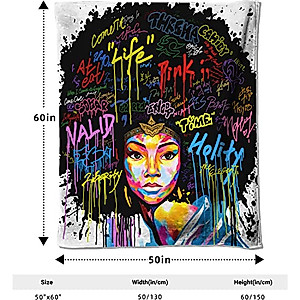 Textattr20 Black Girl Fleece Throw Blankets for Kids Teen Girls Women Adults, Personalized African American Graffiti Blanket Throw Big 60x80 Inch Twin Size, Comfy Throws Blanket for Girls Bed Bedroom