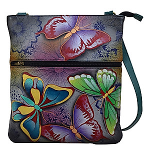 Anna by Anuschka womens Slim Crossbody Shoulder Bag - Genuine Leather, Butterfly Paradise, One Size US