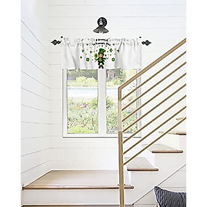 Kakmok Window Valance for Kitchen Cafe,St. Patrick's Day Leprechaun Shamrock Gold White Rod Pocket Drape Privacy Curtain,Lucky Leaf Short Curtains for Bathroom/Living Room/Bedroom Windows Decor