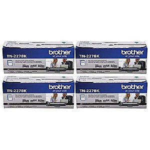 Brother Genuine TN227, TN227BK, High Yield Toner Cartridge, Replacement Black Toner, Page Yield Up to 3,000 Pages, TN227BK, Pack of 4
