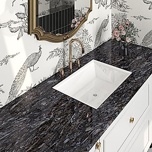 FunStick Black Marble Contact Paper for Countertop Contact Paper Waterproof Blue Black Marble Wallpaper Peel and Stick Countertops for Kitchen Removable Wall Paper for Bathroom Cabinets Desk 12"x200"