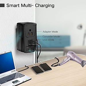 Upgraded 2000W 220V to 110V Voltage Converter Step Down Voltage for Hair Dryer,Straightener,Curling Iron,Cell Phone Power Converter with 2-Port USB and UK/AU/US/EU 10A Plug Adapter (Black-Write)