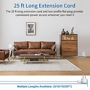 Extension Cord 25ft, NTONPOWER Power Strip with Long Extension Cord, 3 Outlet 2 USB Compact Desktop Charging Station Wall Mount for TV Living Room, Dorm, Office and Nightstand - White