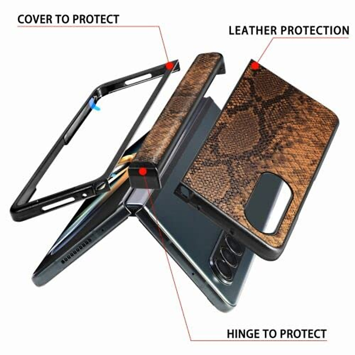 Python Skin Pattern Case for Samsung Galaxy Z Fold 3, Hinged Protection Case Compatible with Wireless Charging, Shockproof Anti-Scratch Protective Cover Case for Samsung Galaxy Z Fold 3(Red)