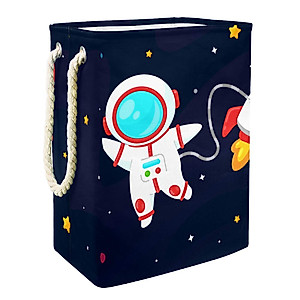 Laundry Hamper Space Traveler Rocket Cartoon Kids Collapsible Storage Basket for Nursery Playroom 19x11.8x16in
