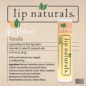 Lip Naturals® All Natural Lip Balm in a 6-Count Variety Pack: Mango, Peppermint, and Vanilla Flavors