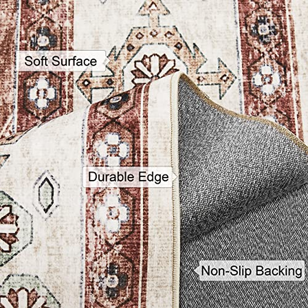 Area Rug Living Room Rugs - 9x12 Large Machine Washable Boho Carpets Vintage Persian Tribal Anti Slip Backing Thin Carpet for Under Dining Table Bedroom Farmhouse Home Office Red