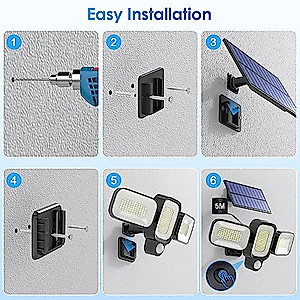 Solar Outdoor Lights, [2 Packs] 225 LED 3 Head Adjustable Motion Sensor Lights, 2500LM 330° Wide Angle Solar Flood Lights, IP65 Waterproof Wall Lamp Security Lights With 16.5Ft Cable for Garden Yard