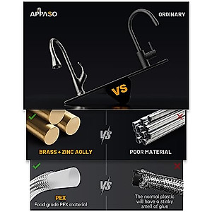 APPASO Pull Down Kitchen Faucet with Sprayer Stainless Steel Brushed Nickel - Single Handle Commercial High Arc Pull Out Spray Head Kitchen Sink Faucets with Deck Plate, Grifos De Cocina