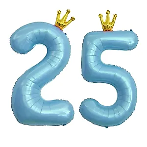 YFHVJTKO 40 Inch Number 25 Blue Crown Balloon Set,25th Celebration Decorations for Happy 25th Birthday Party Wedding Bridal Shower Engagement Photo Shoot Anniversary Decoration, Baby Blue 25 Balloon