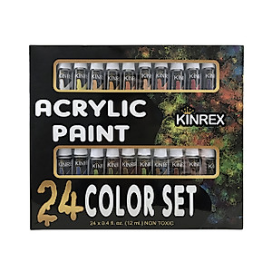 KINREX Acrylic Paint Set - 24 Color Art Set - 12 ml Each - Non Toxic and Vibrant Colors - Best Craft Gift for Adults and Kids