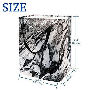 Gray and Black Marble Slab Print Collapsible Laundry Hamper, 60L Waterproof Laundry Baskets Washing Bin Clothes Toys Storage for Dorm Bathroom Bedroom