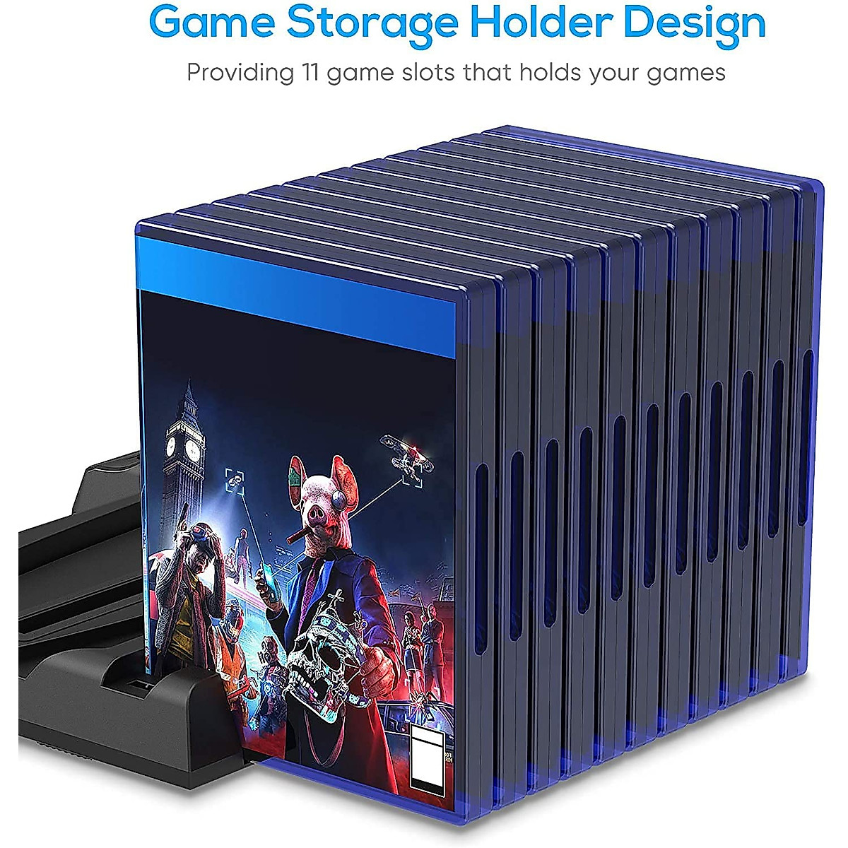 Tobo Cooling Stand for PS5 Dual Controller Charging Stand Charging Dock Vertical Stand for PS5 Playstation5 Digital Edition/Ultra HD Disc Edition with 11pcs Game Rack Organizer TD-385GA