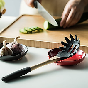 Gomakren Spoon Rest for Stove Top Ceramic Cooking Spoon Holder for Kitchen Countertop, Christmas Spoon Rest, Fall Spoon Rest for Spatula Big Spoons Fork Tongs, Burgundy Red, Christmas Gifts