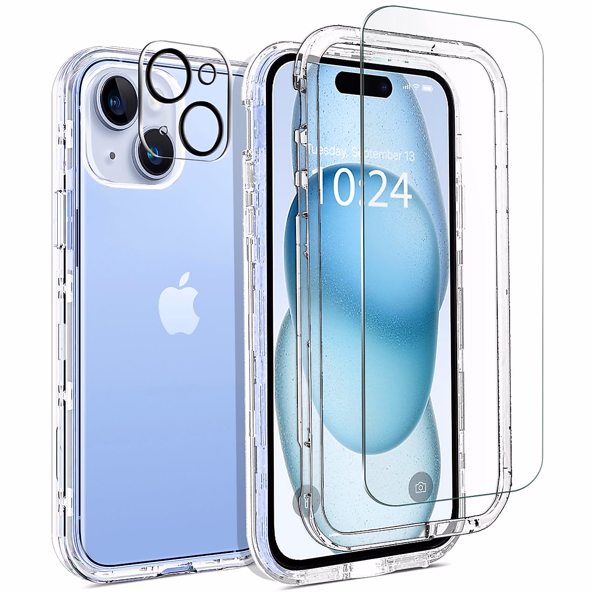 Coolwee Full Body Protective Hybrid 3 in 1 Rugged for Apple iPhone 15 Plus, 6.7 inch, Heavy Duty Shockproof Women Men Military Grade Protection Crystal Clear, Transparent