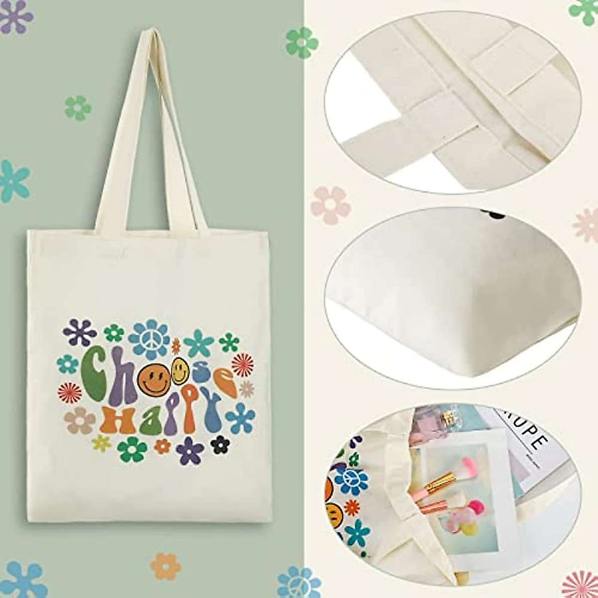 Vajdlpq Canvas Tote Female Aesthetic Reusable Grocery Shopping Bag Cute School Shoulder Bag Beach Bag Preppy Book Tote Gift for Female Girly Girls