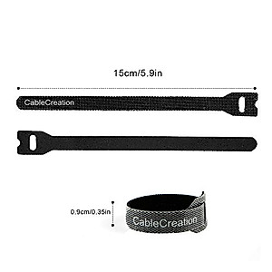 CableCreation Fastening Cable Ties Reusable, Premium 6-Inch Adjustable Cord Ties, Nylon Cable Management Straps Hook Loop Cord Organizer Wire Ties Reusable Black, 50PCS