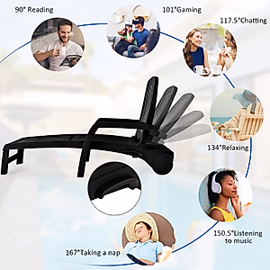 Giantex Chaise Lounge Outdoor, 6 Adjustable Backrests Lounge Chair Recliner, Outdoor Furniture for Patio Poolside Garden, Foldable Sun Lounger with Wheels (2, Black)