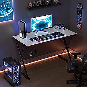 DESINO Gaming Desk 32 Inch PC Computer Desk, Home Office Desk Table Gamer Workstation, Simple Game Table, White