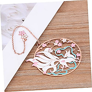 SAFIGLE Metal Bookmarks Chinese Gift Book Gifts Book Page Holder Book Marking Tag Retro Bookmarks Gift Pendant Round Fan Books Bookmarks Plant Printing Beautiful Magnet Bookmarks Rose Gold