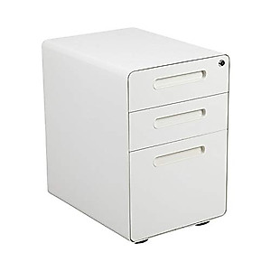 Flash Furniture Wren Ergonomic 3-Drawer Mobile Locking Filing Cabinet with Anti-Tilt Mechanism and Hanging Drawer for Legal & Letter Files, White