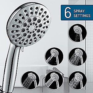 DOILIESE 6 Function Shower Head with Handheld, High Pressure Shower heads Set High Flow Hand Held Shower Head with Hose shower heads holder Rubber Washer Teflon Tape Chrome