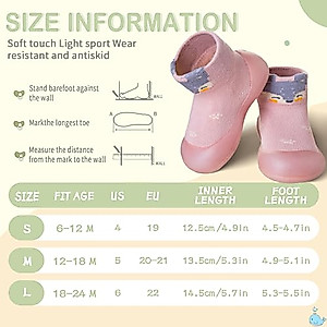 SeeyAN Baby Shoes First Walking Shoes Toddler Boys Girls Non Slip Rubber Sole Cartoon Slippers For Infant Indoor Baby Sock Shoes (Pink Fox, 6-12 Months)