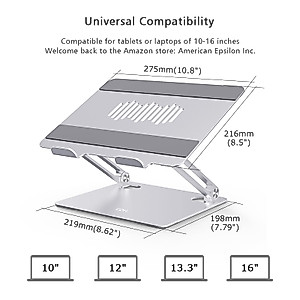 Laptop Stand for Desk, EPN Ergonomic Aluminum Alloy Laptop Holder Adjustable Height Computer Stand Notebook Riser Compatible with MacBook Pro Air, Dell, HP, Lenovo, Samsung More 9-16" Laptops-Silver