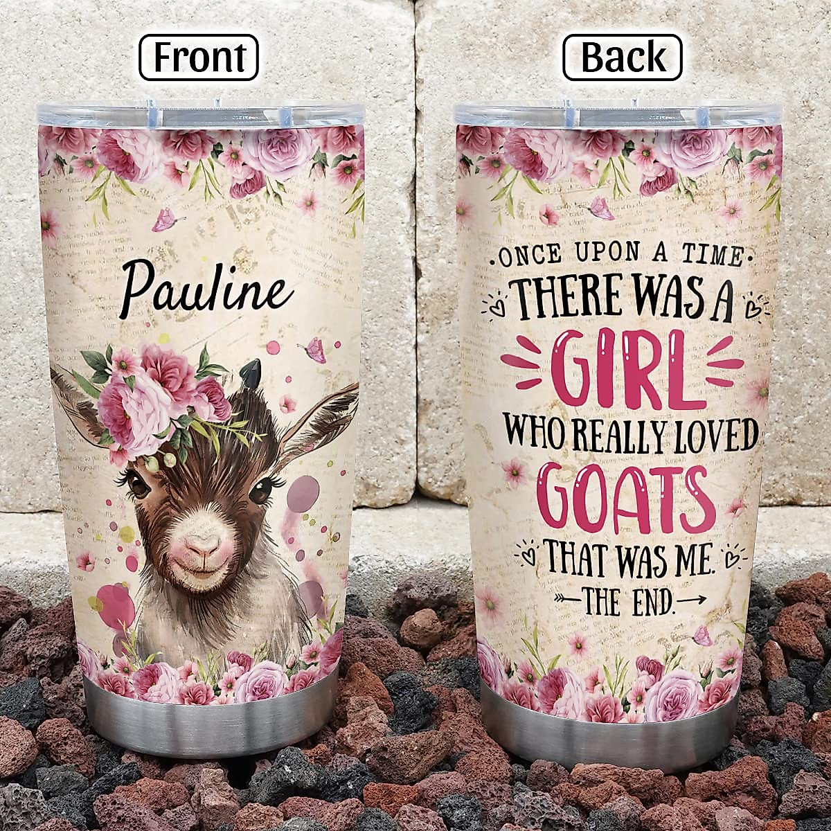 Wassmin Personalized Goat Tumbler Cup With Lid 20oz 30oz Animal Stainless Steel nsulated Tumblers Coffee Travel Mug Custom Name Birthday Christmas Goats Cups For Women Kids