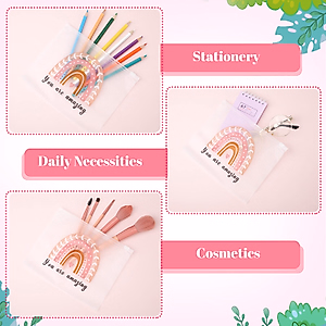 Wesiti 50 Pcs Rainbow Cosmetic Bag Inspirational Gifts for Women Motivational Quotes Cosmetic Makeup Bag Bulk EVA Matte Waterproof Zippered Pouch for Women Girl Teacher Christmas Gift(You Are Amazing)