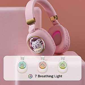 Loluka Wired Headphones Cute Cat Design Foldable Light Weight Headphones Stereo Sound for Boys & Girl Wired Headset Over Ear Headphone with Both Bluetooth and Cable for Cellphone and PC