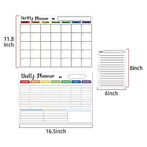 Hivillexun Magnetic Dry Erase Calendar Whiteboard Set (3-Pack) for Refrigerator, Wall, and Fridge Organization with Monthly, Weekly, and Daily Notepads. Comes with 8 Markers and 1 Eraser