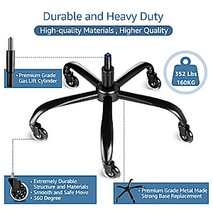 Sytopia Office Chair Base Replacement Bundles, Heavy Duty 352LBs, Reinforced to Repair Swivel Gaming Chair Bottom Part with 5 Universal Premium Casters and 1 Gas Lift Cylinder(Matte Black)