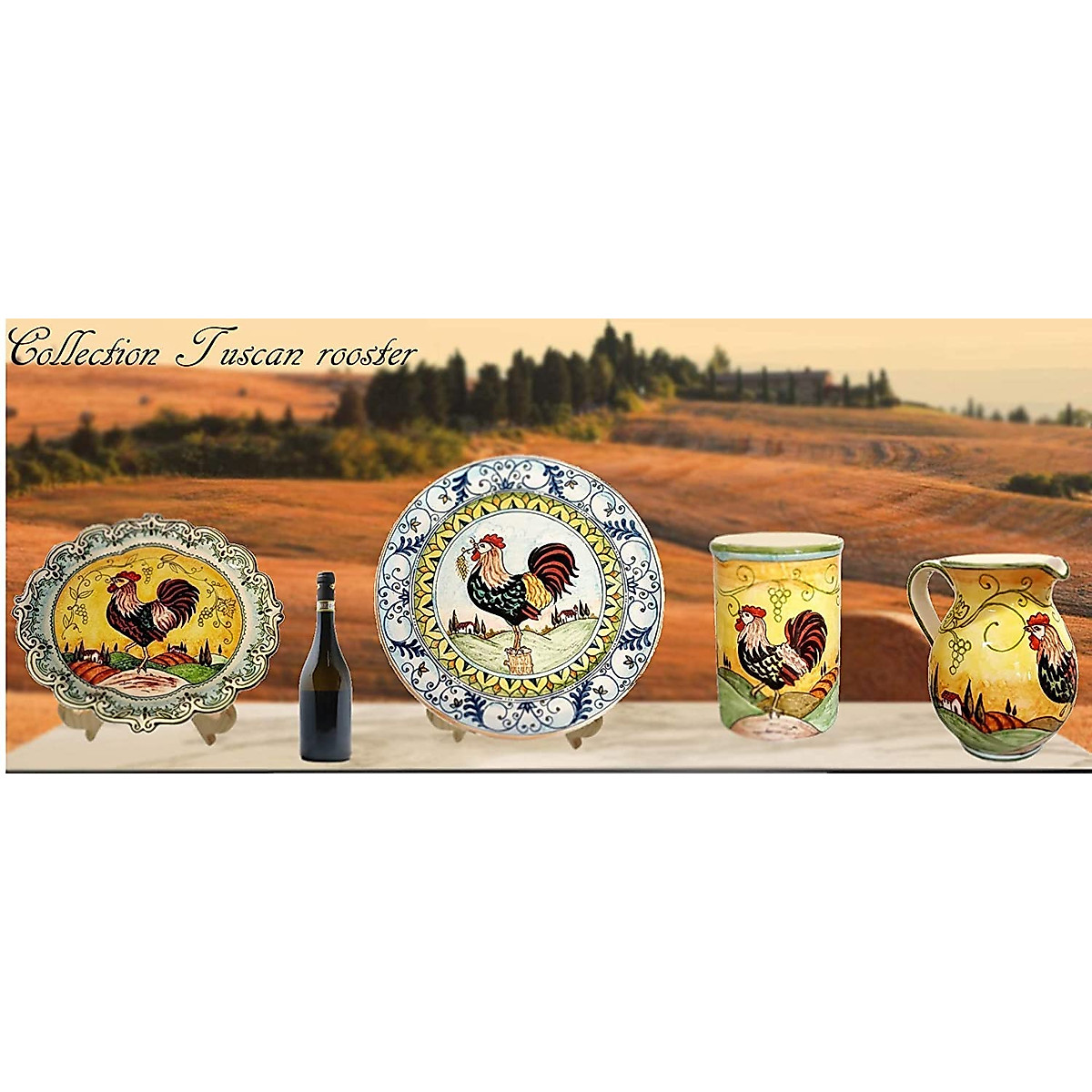 CERAMICHE D'ARTE PARRINI - Italian Ceramic Art Spoon Rest Pottery Holder Hand Painted Decorated Rooster Gaul Made in ITALY Tuscan