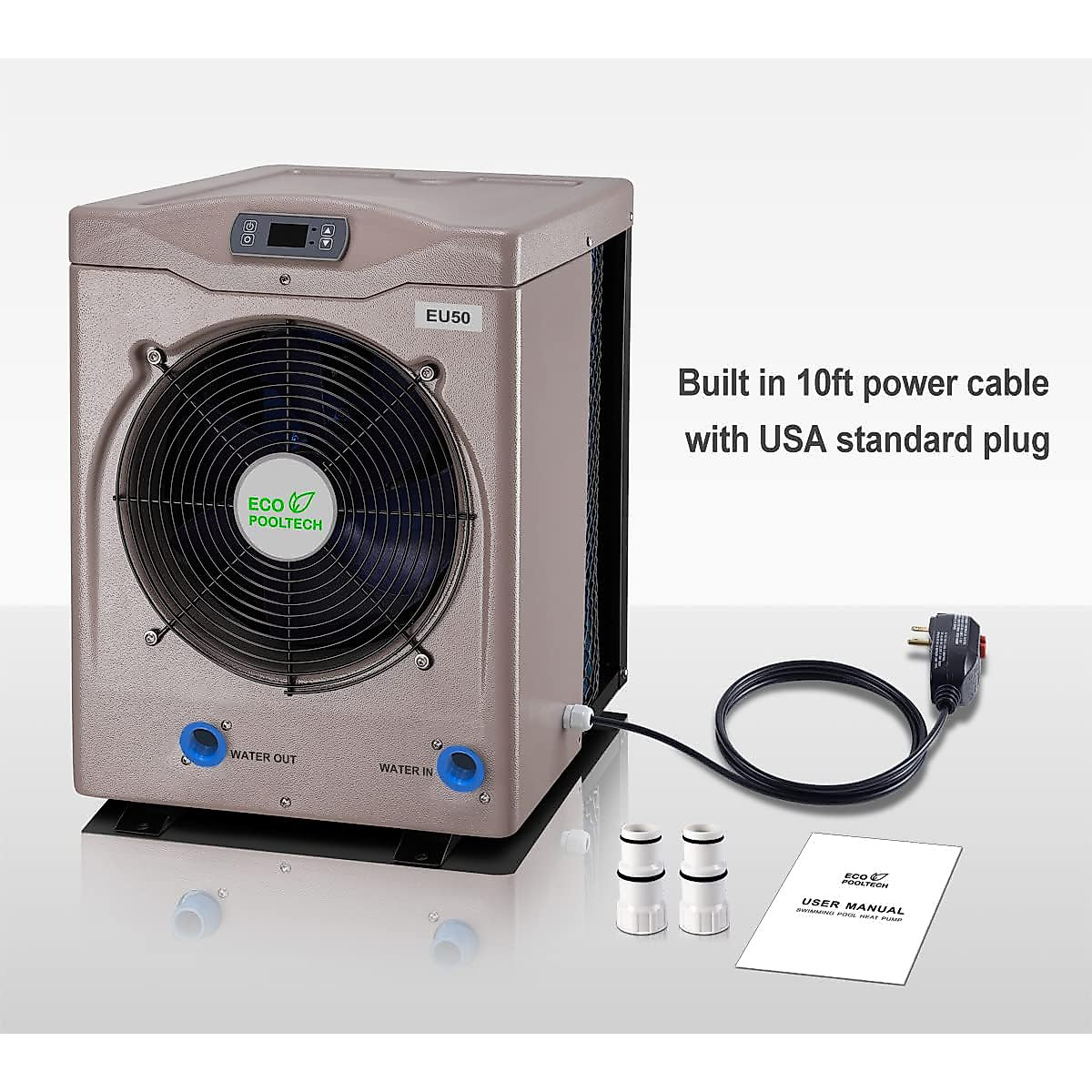 ECOPOOLTECH-Pool Heater for Above Ground Pools,Pool Heat Pump,14000BTU/hr,Up to 5000gallons,110V~120V/60Hz