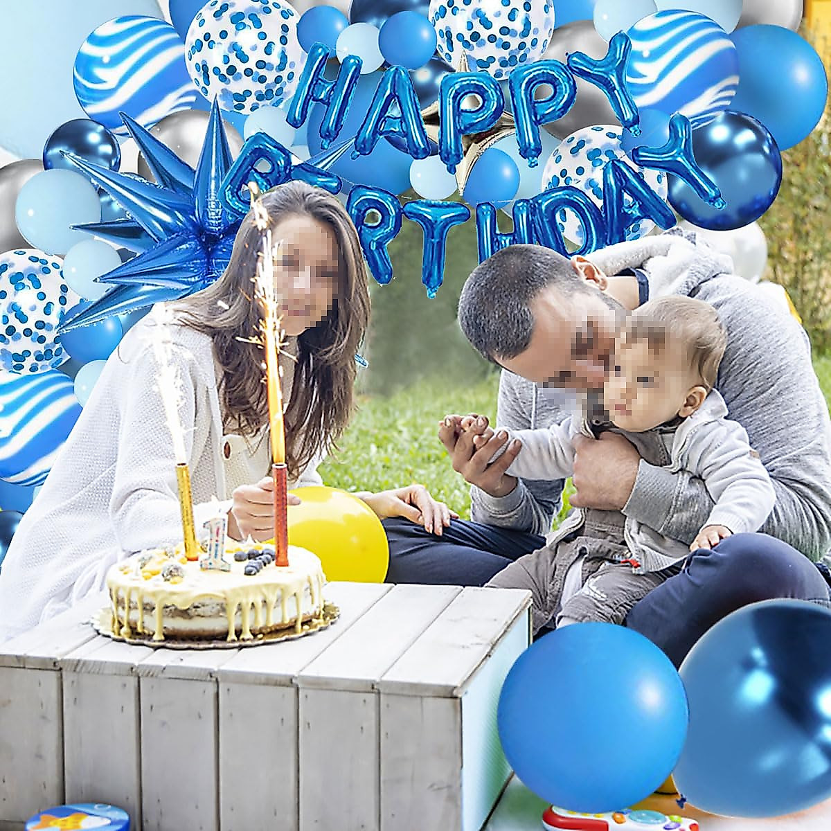 Blue Balloons Arch Garland Kit, Metallic Blue Confetti Balloons Blue Exploding Star Foil Balloon for Boy Birthday Party Baby Shower Ocean Themed Decorations Weddings Graduation Supplies