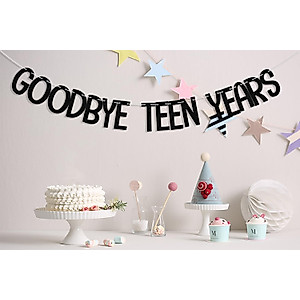 Goodbye Teen Years Banner, 20th Birthday Decorations, 20 & Fabulous, Happy 20 years old Anniversary Party Decoration Supplies Black