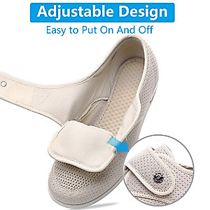 Orthoshoes Women's Diabetic Elderly Shoes Mesh Breathable Walking Sneakers Lightweight Adjustable Easy On and Off Strap Summer Slippers for Swollen Feet, Edema, Foot Pain, Bunions, Black, 8