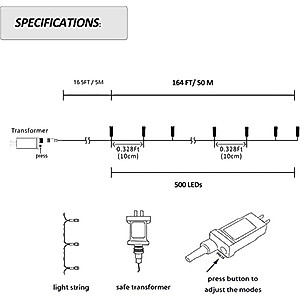 kemooie 500 LED Red Valentines Day Lights, 164FT 8 Twinkle Modes and Memory Function Plug in Waterproof Tree Lights for Garden Tree Outdoor Indoor Valentines Decorations (Red)