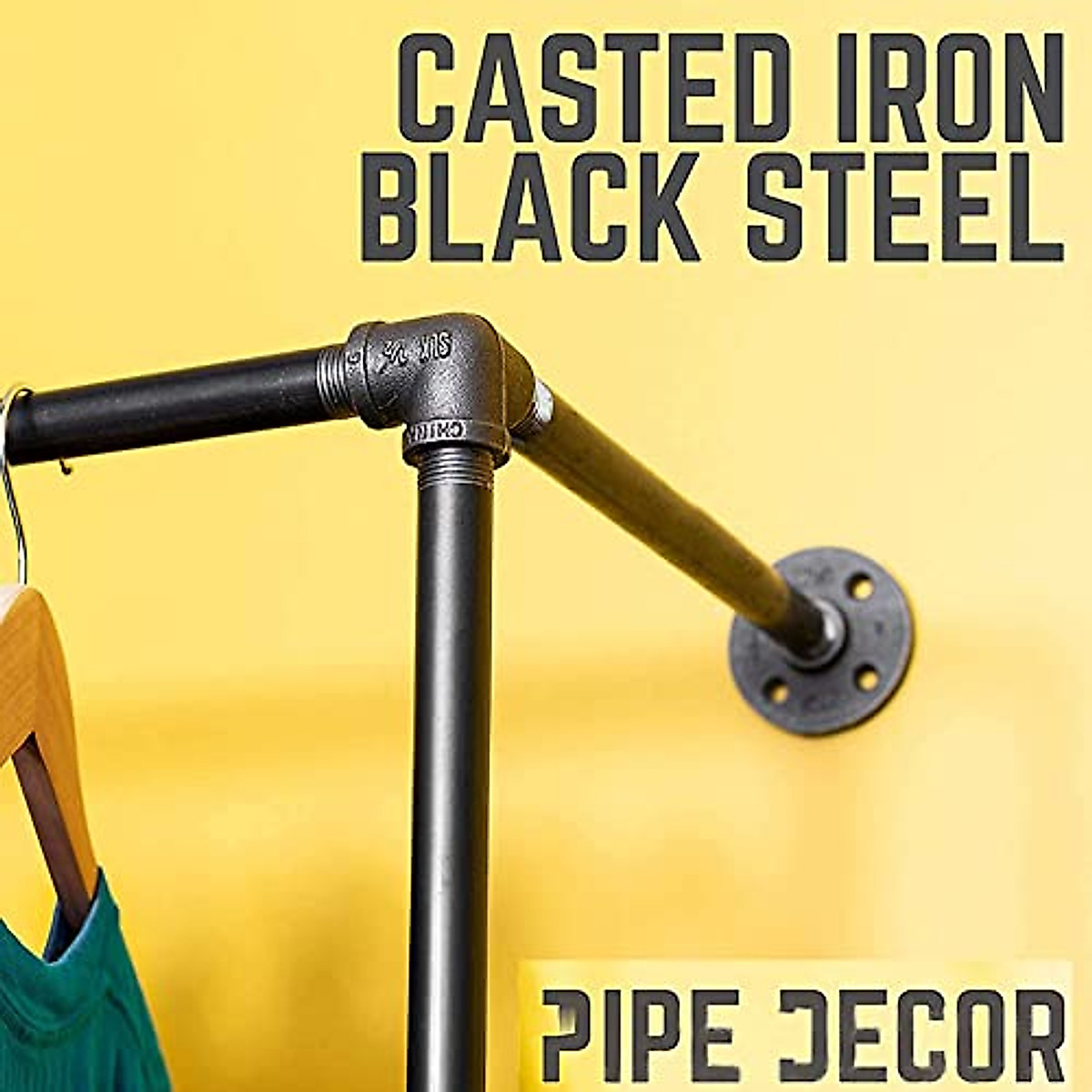 MYOYAY Industrial Pipe Clothes Rack Metal Clothing Garment Rack Wall Mounted Black Iron Garment Bar Multi-Purpose Hanging Rod Clothes Shelves for Closet Storage 47.24 x11.81 x 90.55 inches