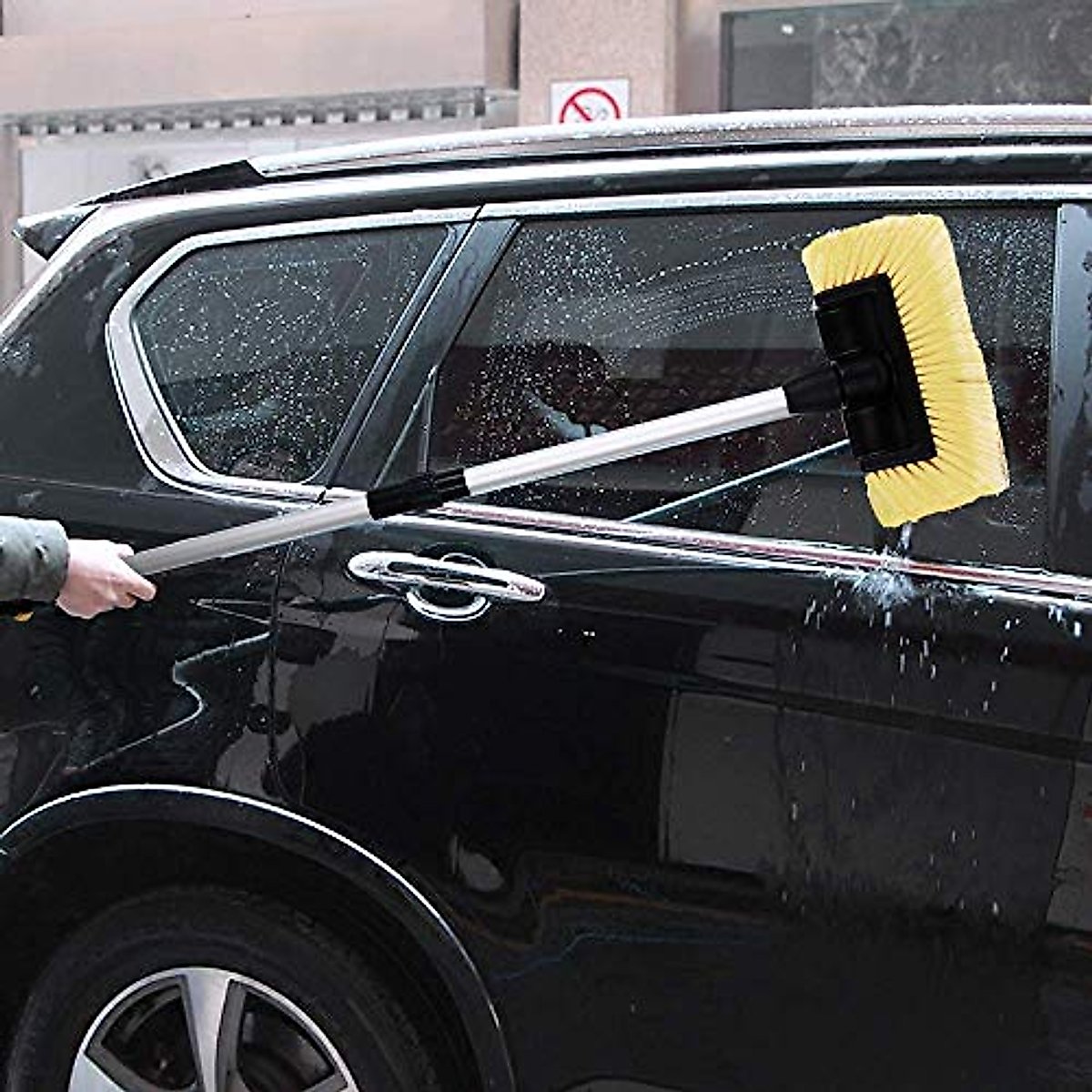 Sengo Car Wash Brush with 12'' Lock Type No Loose No Rotate Soft Bristle Brush and 60'' Dismountable Pole with on/Off Switch for Maximum Cleaning