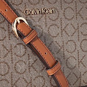 Calvin Klein Women's Lucy Triple Compartment Crossbody, Almond/Taupe/Floral, One Size