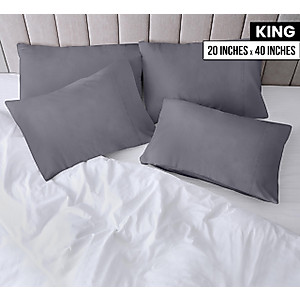Utopia Bedding King Pillow Cases - Pack of 4 - Envelope Closure - Soft Brushed Microfiber Fabric - Shrinkage and Fade Resistant Pillow Covers King Size 20 X 40 Inches (Grey)