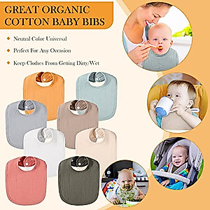 Yahenda 16 Pcs Baby Muslin Bibs Teething Bibs Cotton Baby Bibs 4 Absorbent Layers Drool Bibs Baby Bandana with Adjustable Snap Closure for Unisex Boys Girls Teething Drooling Burping, 8 Solid Colors